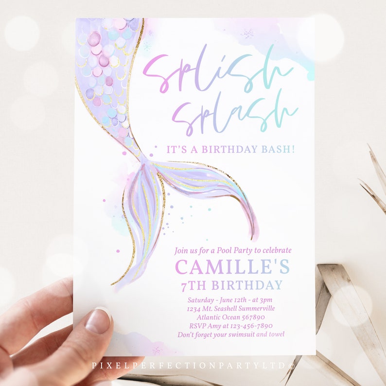 Editable Mermaid Pool Party Invitation Splish Splash Under the - Etsy