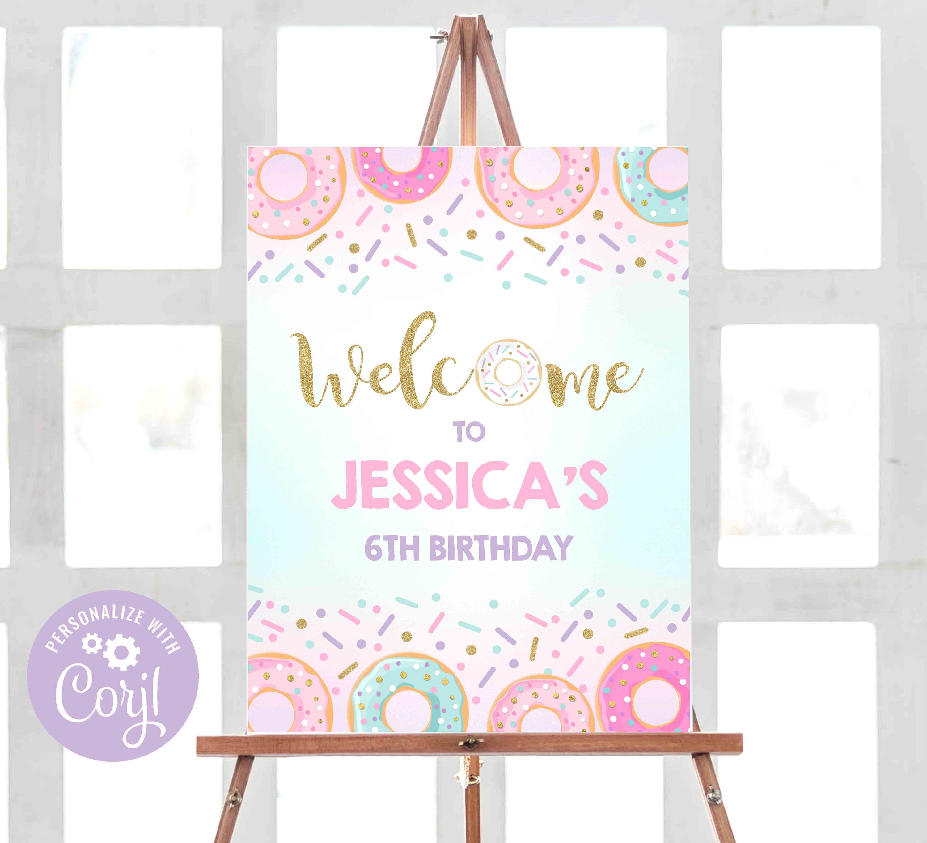 Editable Donut Welcome Sign Girl Donut Party Table Sign Donut | Etsy UK