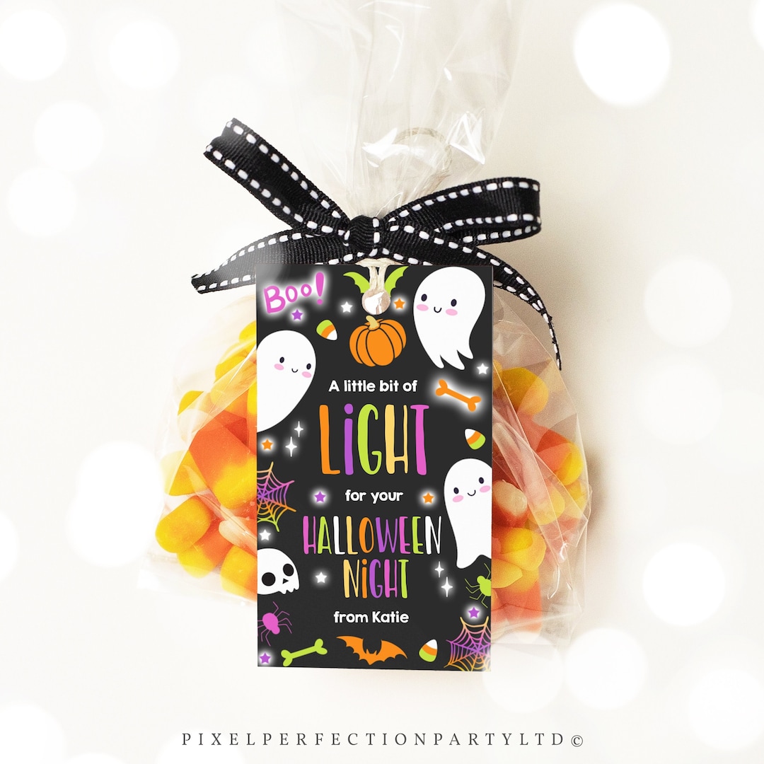 Editable Halloween Glow Stick Gift Tag Halloween Little Bit of Light ...