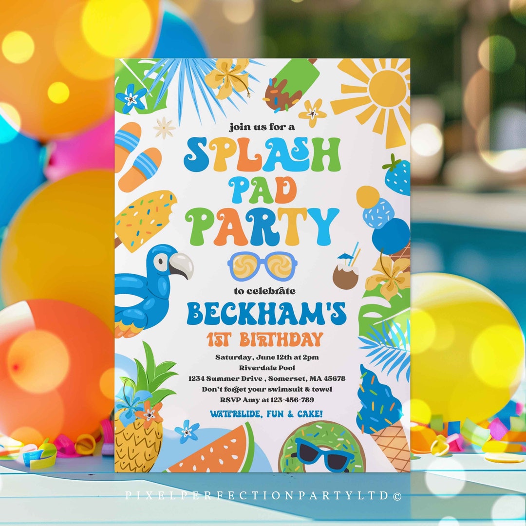 Editable Splash Pad Birthday Party Invitation Tropical Splish Splash ...