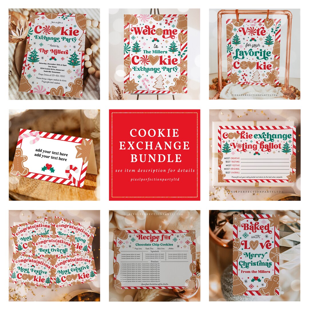 Editable Cookie Exchange Invitation and Matching Bundle Cookie Signs ...
