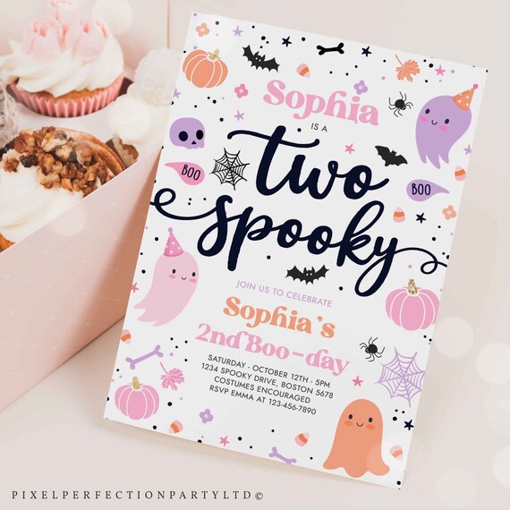 Editable Two Spooky Halloween Ghost 2nd Birthday Party - Etsy
