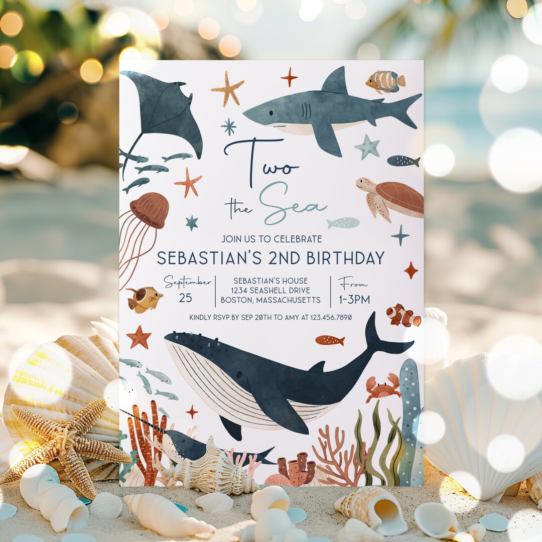 Editable Two the Sea 2nd Birthday Party Invitation Under the Sea 2nd ...