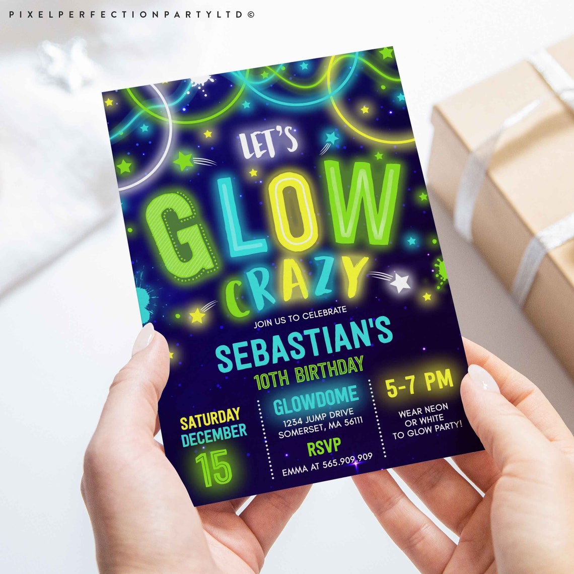 Glow Birthday Invitation Glow Invitation Neon Glow Invitation - Etsy