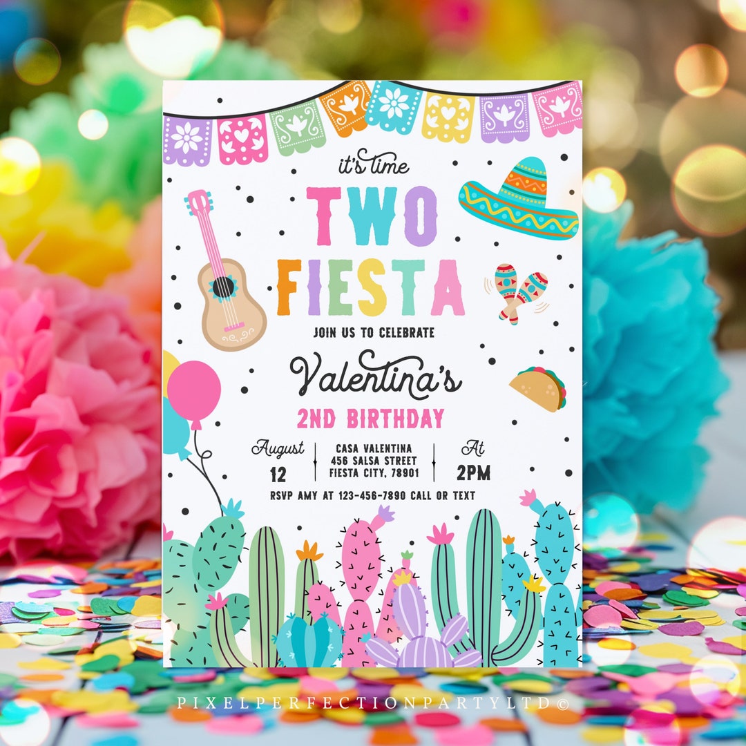 Editable Time Two Fiesta 2nd Birthday Party Invitation No Time to ...