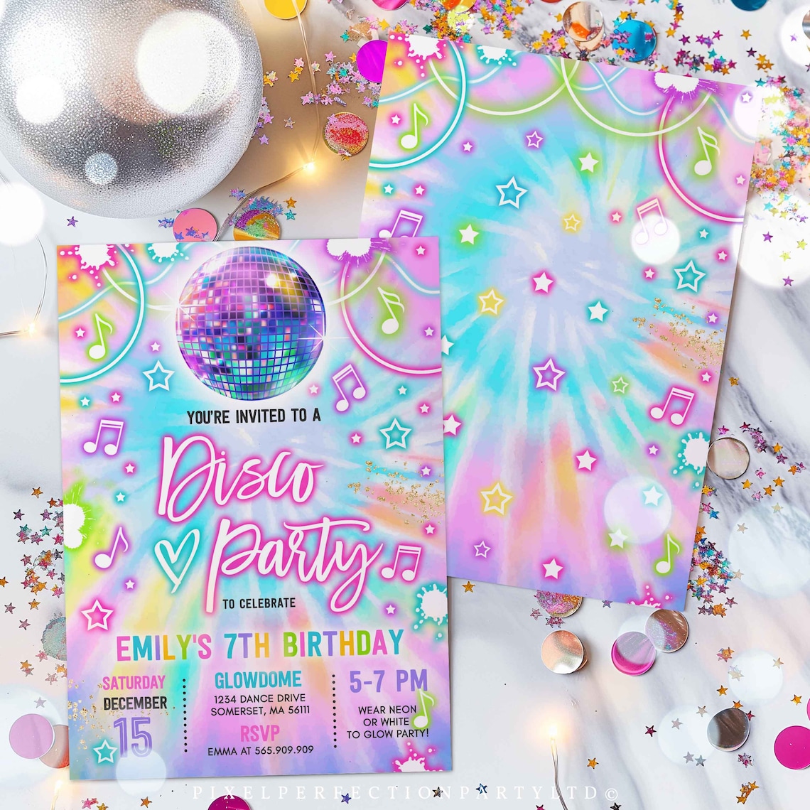 Editable Disco Party Invitation Tie Dye Disco Party Invitation Glow Tie ...