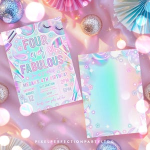 Editable Four and Fabulous Birthday Party Invitation Girly Glam 4th ...