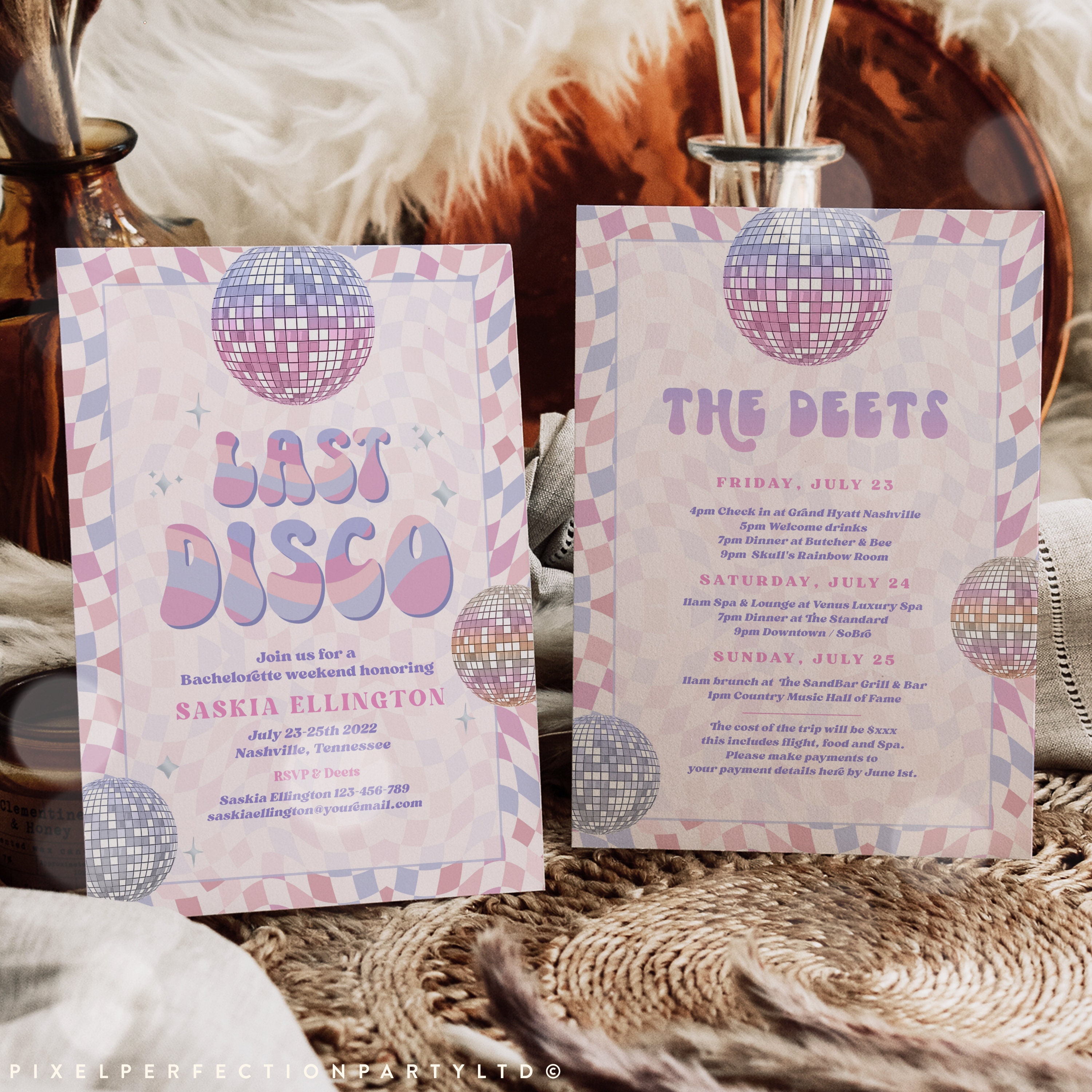 Editable Last Disco Retro Bachelorette Weekend Invitation and Itinerary ...