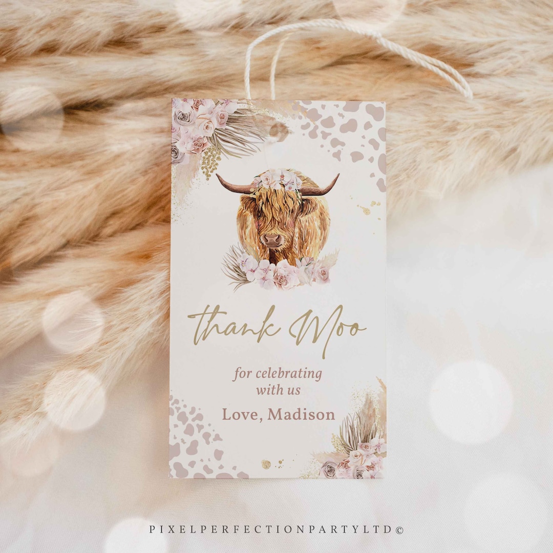 Editable Highland Cow Birthday Party Favor Tags Holy Cow I'm One ...