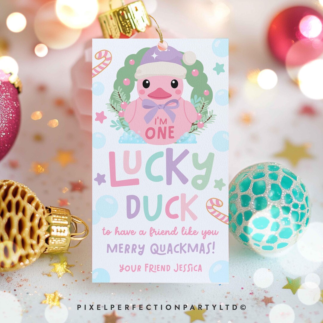 Editable Rubber Duck Christmas Gift Tag One Lucky Friend Holiday Tag ...