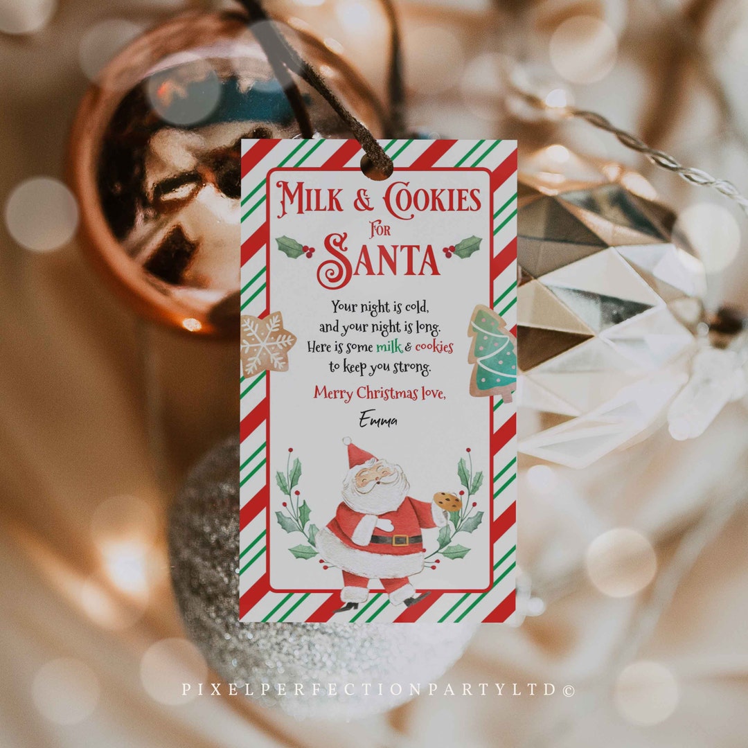 EDITABLE Milk and Cookie for Santa Claus Tag Cookies for Santa Tag Milk ...