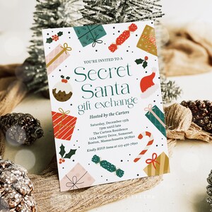 Editable Secret Santa Gift Exchange Invitation Santa Holiday - Etsy UK