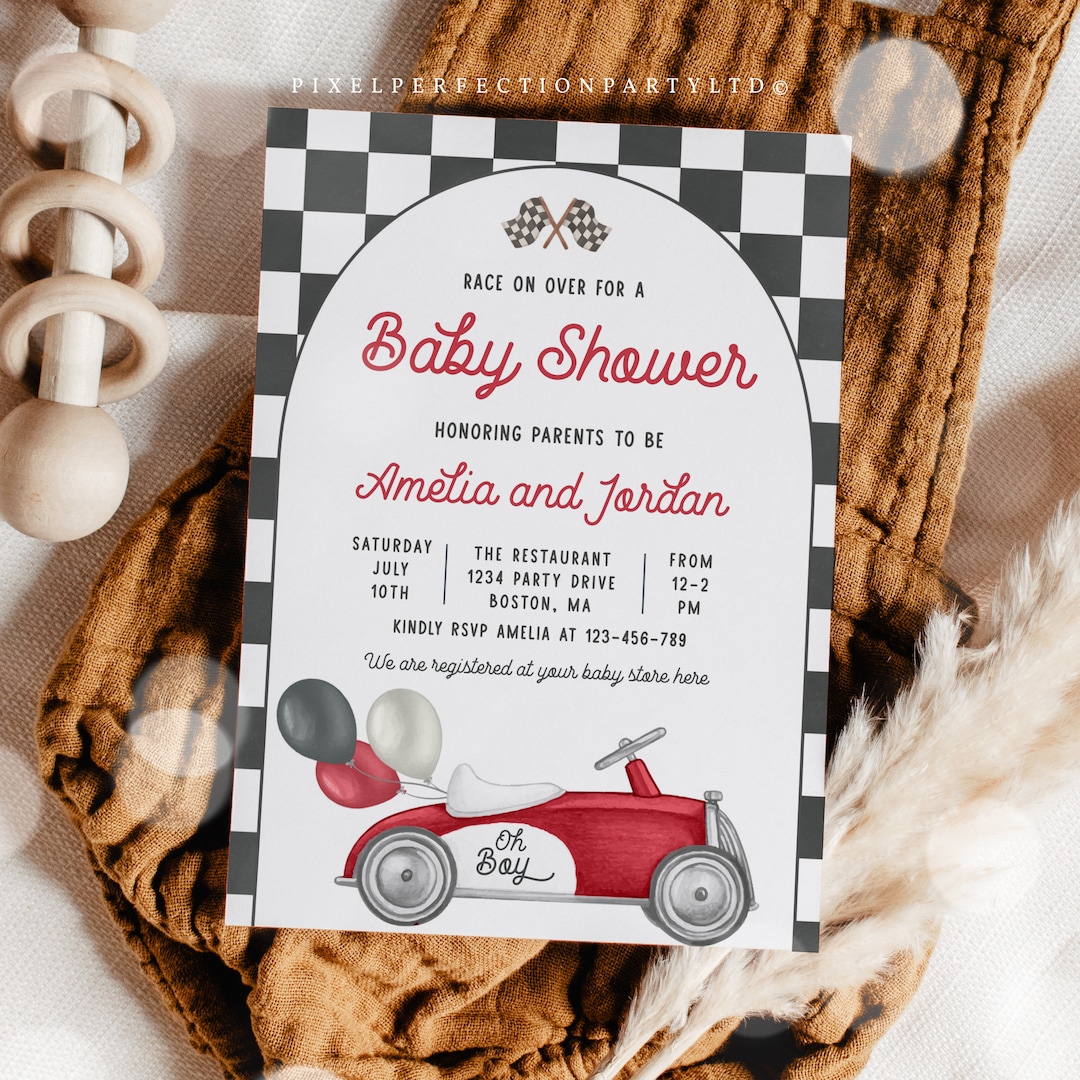 Editable Race Car Baby Shower Invitation Oh Boy Vintage Race Car Baby ...