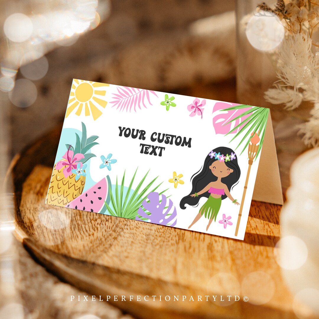 Editable Hawaiian Luau Birthday Tented Food Label Pineapple Birthday ...