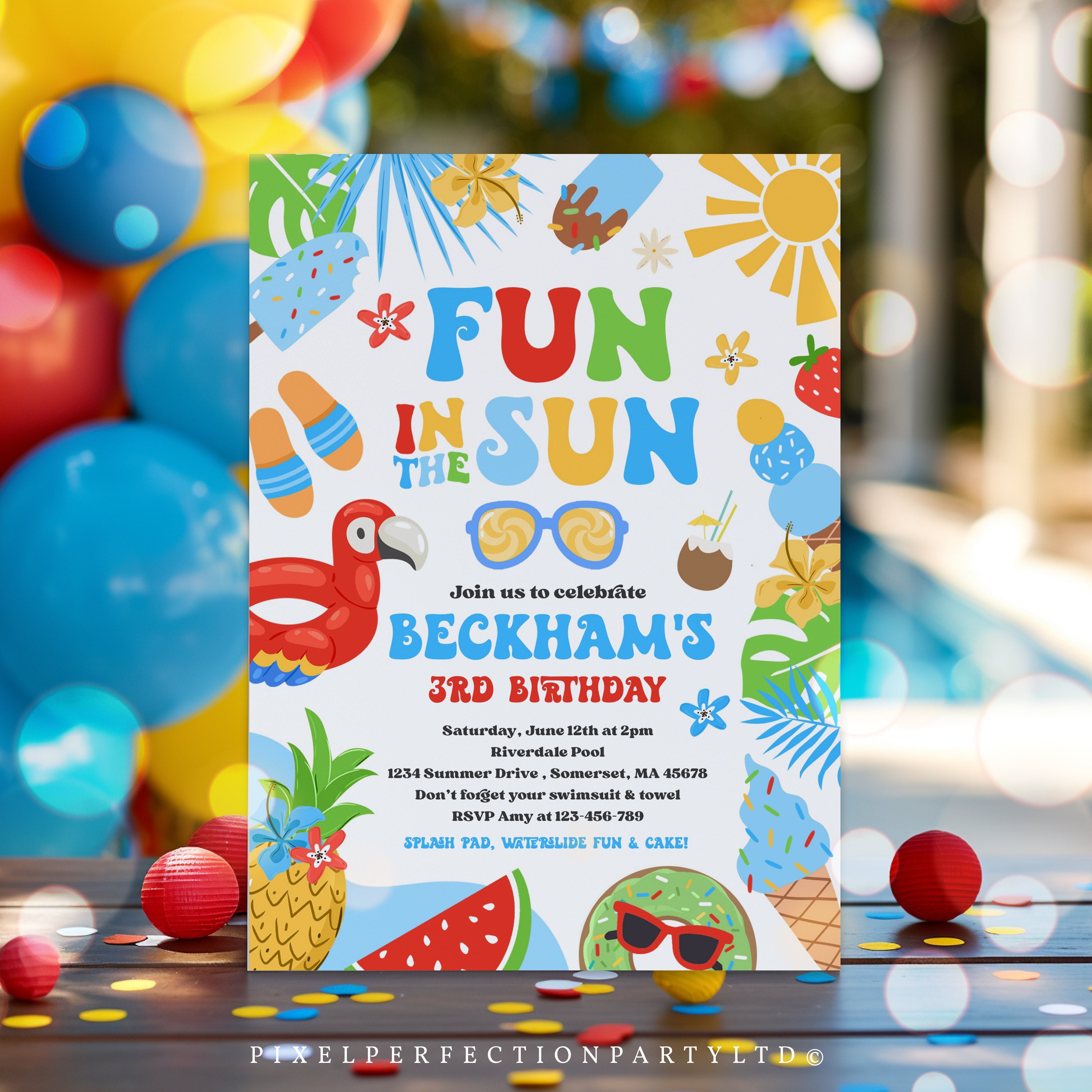 Editable Fun in the Sun Birthday Party Invitation Tropical Summer ...