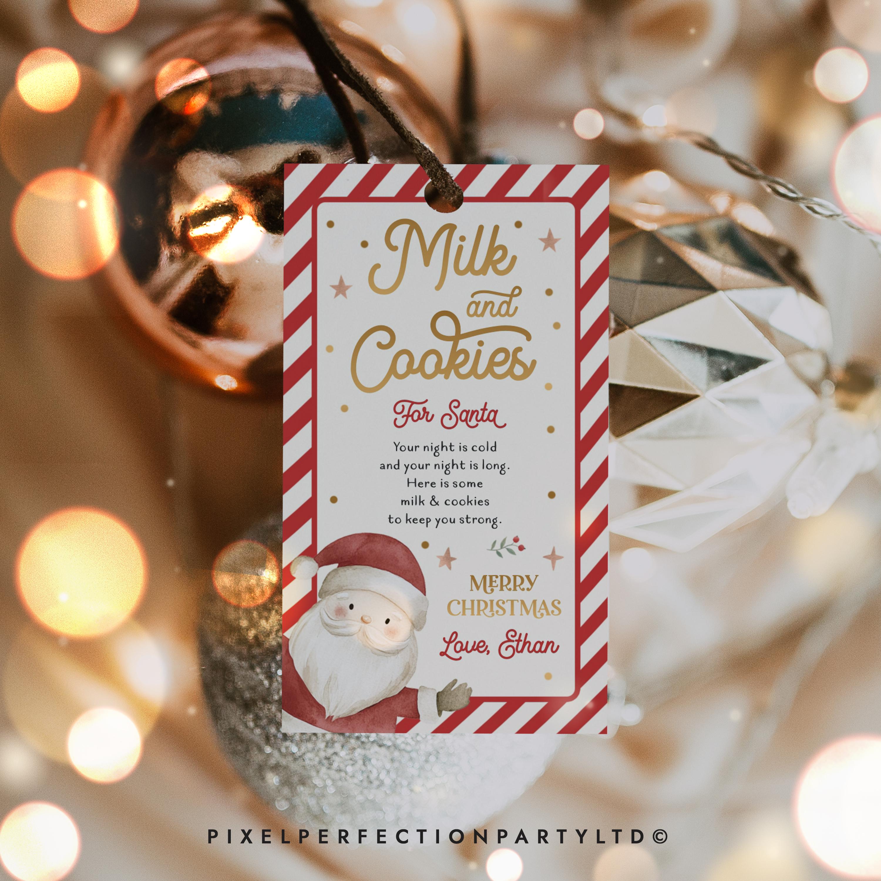EDITABLE Milk and Cookie for Santa Claus Tag Cookies for Santa Tag Milk ...