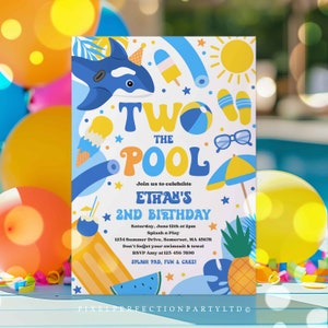 Editable Two the Pool 2nd Birthday Pool Party Invitation Tropical ...