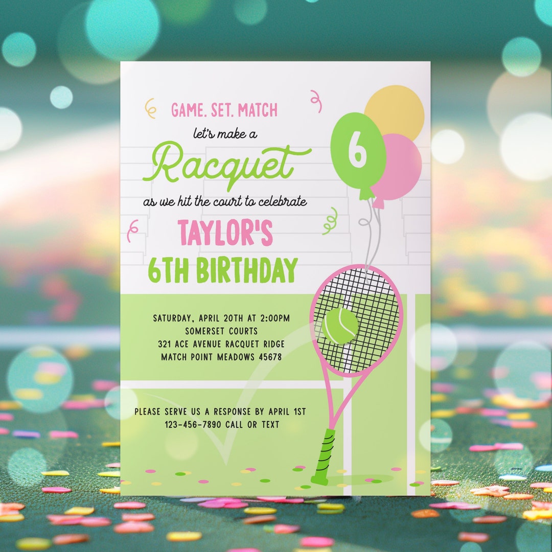 Editable Tennis Birthday Party Game Set Match Tennis Party Let's Make A ...