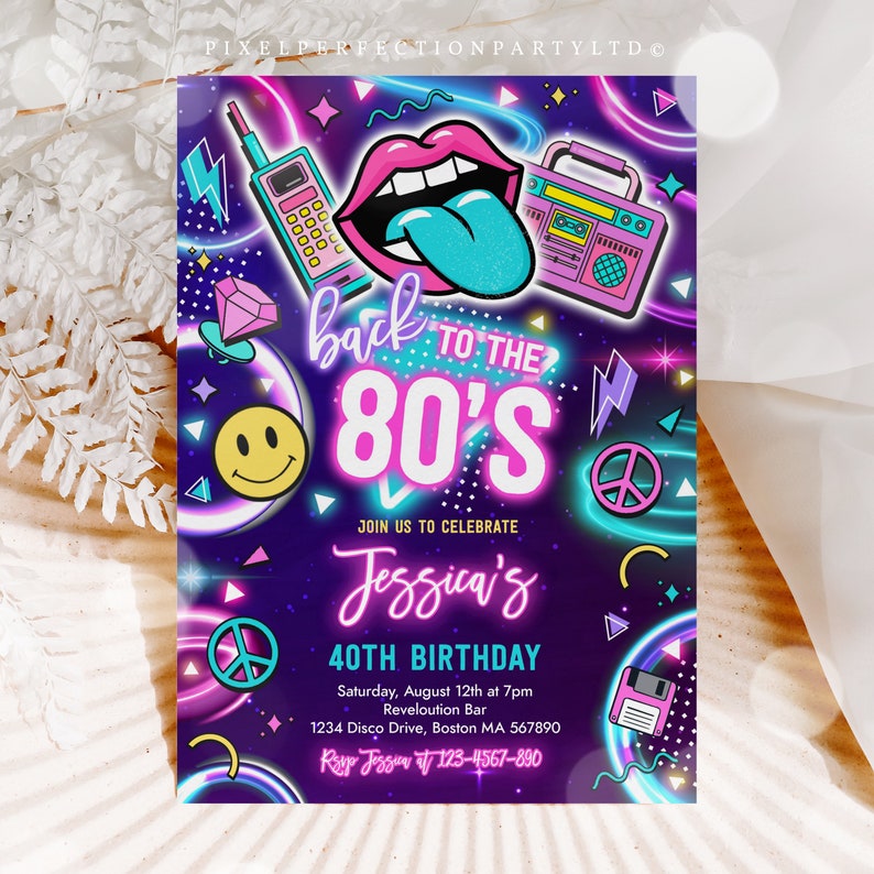 Editable 80s Birthday Party Invitation Back to the 80s Neon - Etsy