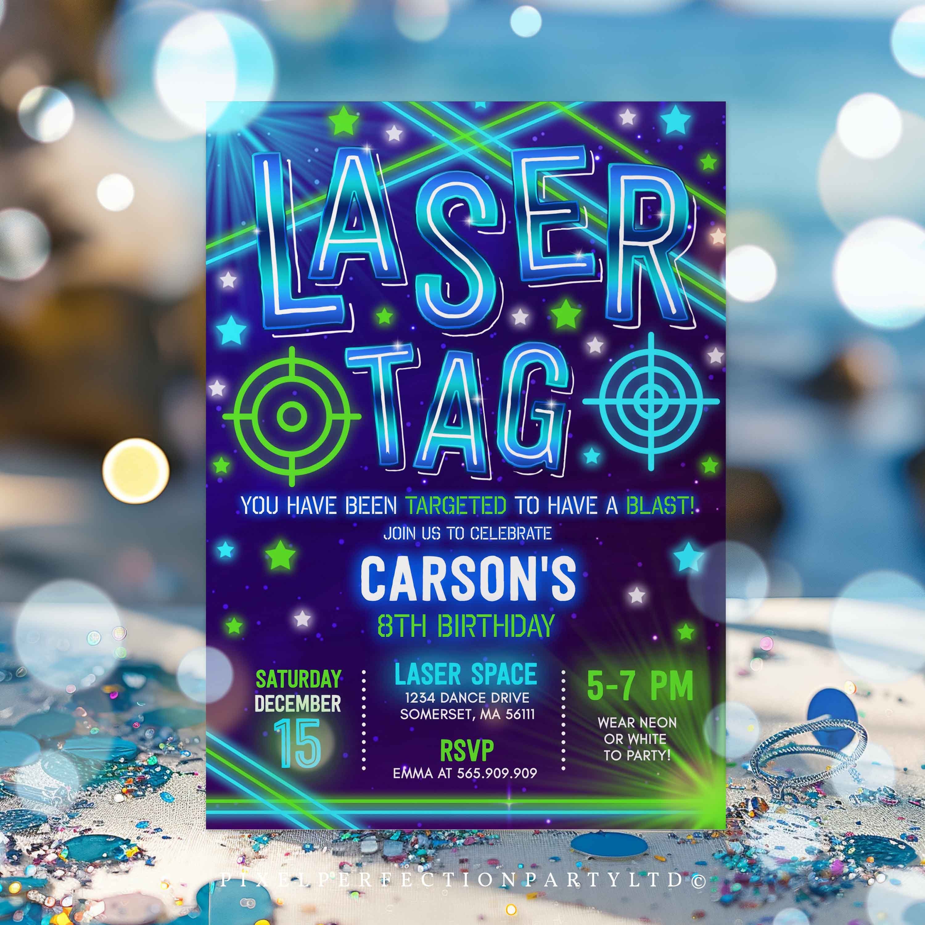 Editable Laser Tag Invitation Neon Laser Tag Birthday Invitation Glow ...
