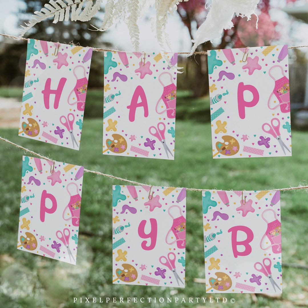 Editable Art Birthday Party Banner Rainbow Art Painting Birthday Party ...
