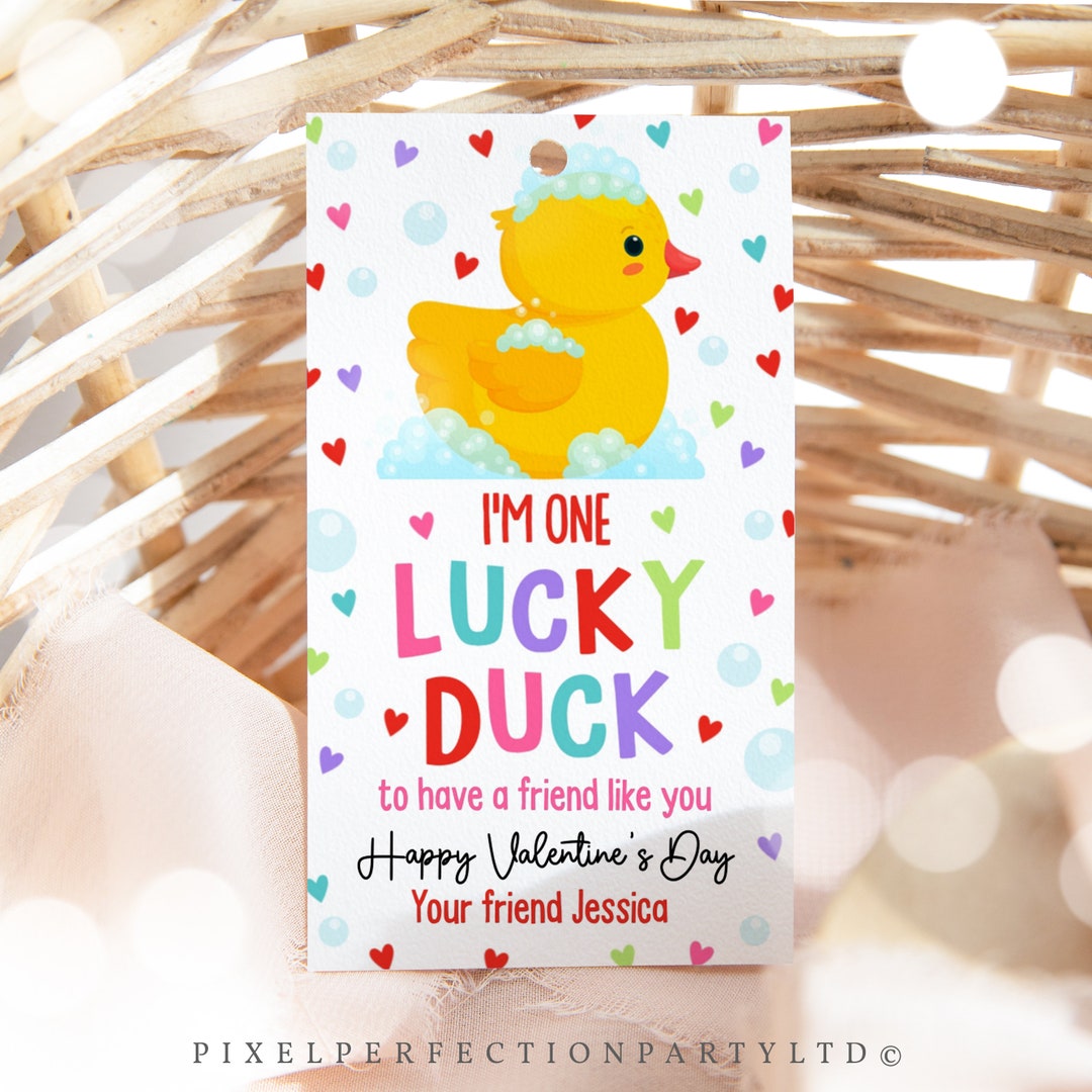Editable Valentines Rubber Duck Gift Tag One Lucky Duck - Etsy