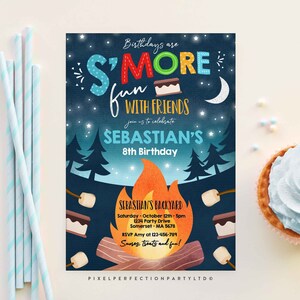 EDITABLE S'mores Birthday Invitation S'mores Bonfire Birthday Invite Backyard Camping S'mores ...