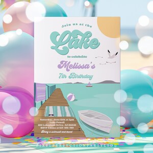 Editable Lake Birthday Party Invitation Boat Lake Birthday Party Summer ...