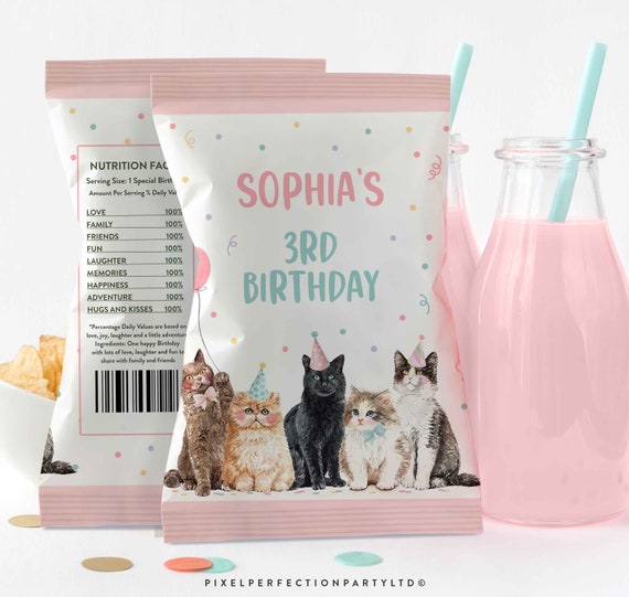 Editable Kitten Birthday Party Chip Bag Labels Calling All Paw-ty ...