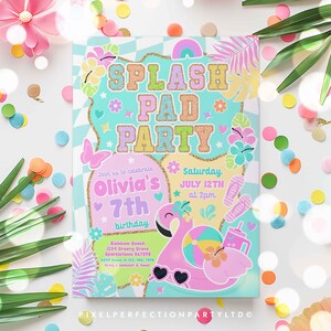 Editable Splash Pad Party Preppy Pool Party Invitation Varsity Fashion ...