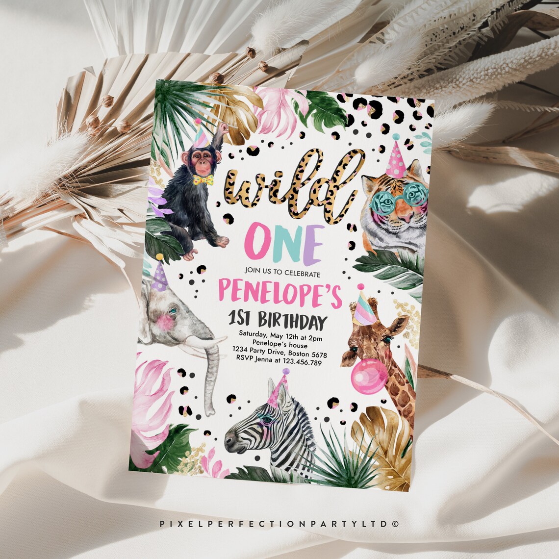 Editable Wild One Leopard Print Safari Animals 1st Birthday - Etsy