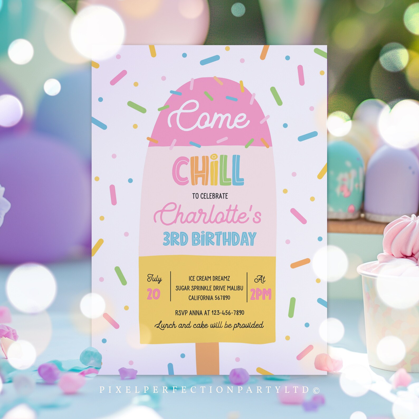 Editable Frozen Ice Pop Birthday Party Invitation Sweet Summer Freezer ...