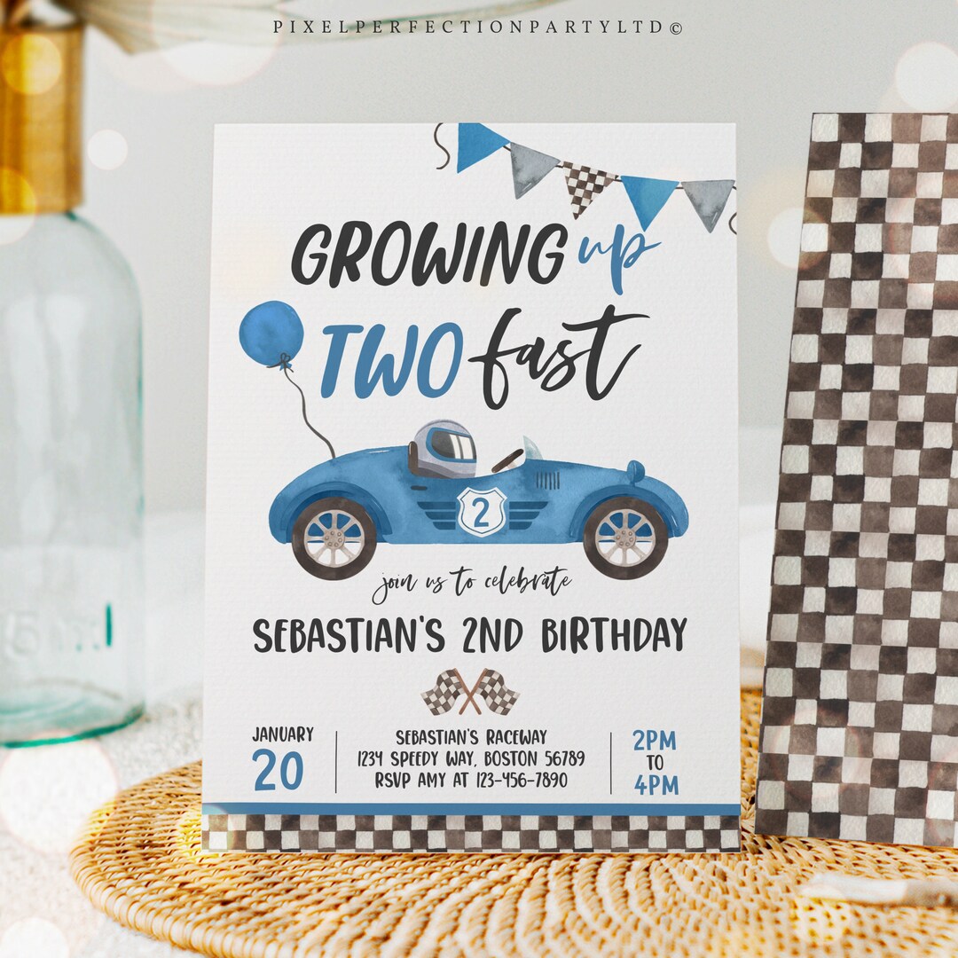 Editable Two Fast Birthday Invitation Two Fast Boy Race Car 2nd ...