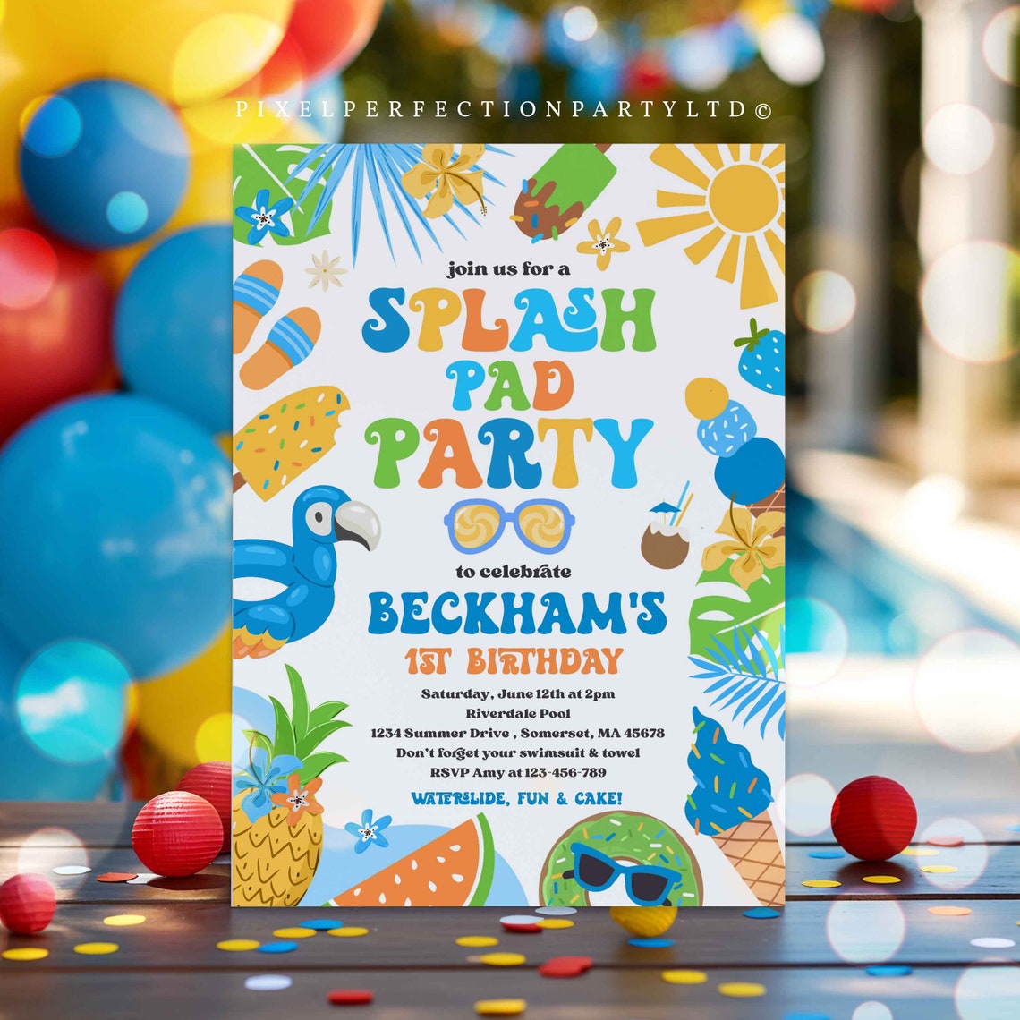 Editable Splash Pad Birthday Party Invitation Tropical Splish Splash ...