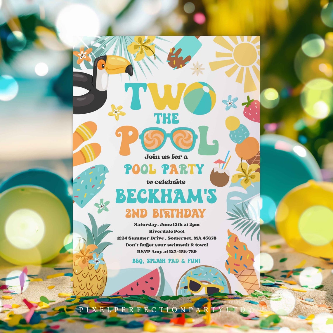 Editable Two the Pool 2nd Birthday Pool Party Invitation Tropical ...