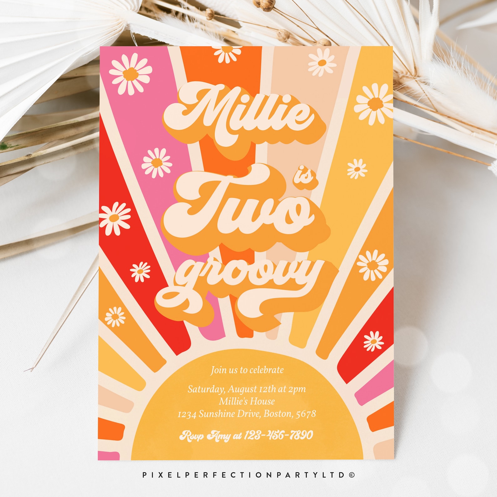 Editable Two Groovy Birthday Invitation Retro Sunshine Two - Etsy