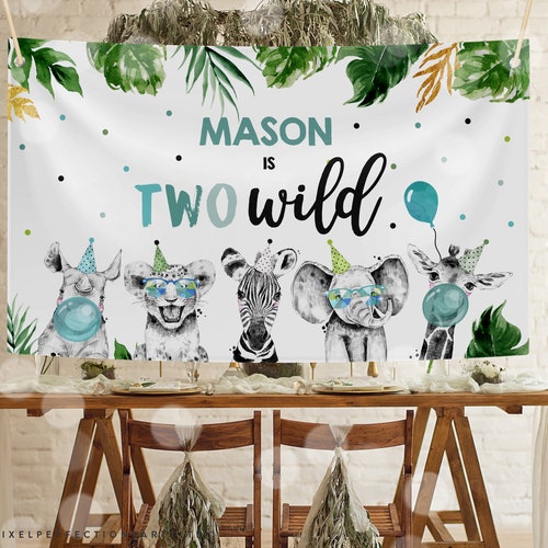 Editable Two Wild Party Animals Birthday Backdrop Banner - Etsy