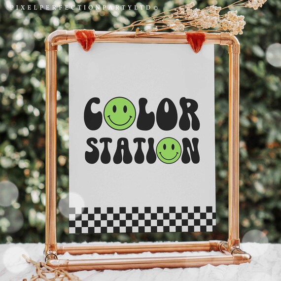 Smiley Face Birthday Party Color Station Sign One Happy Dude 1st ...