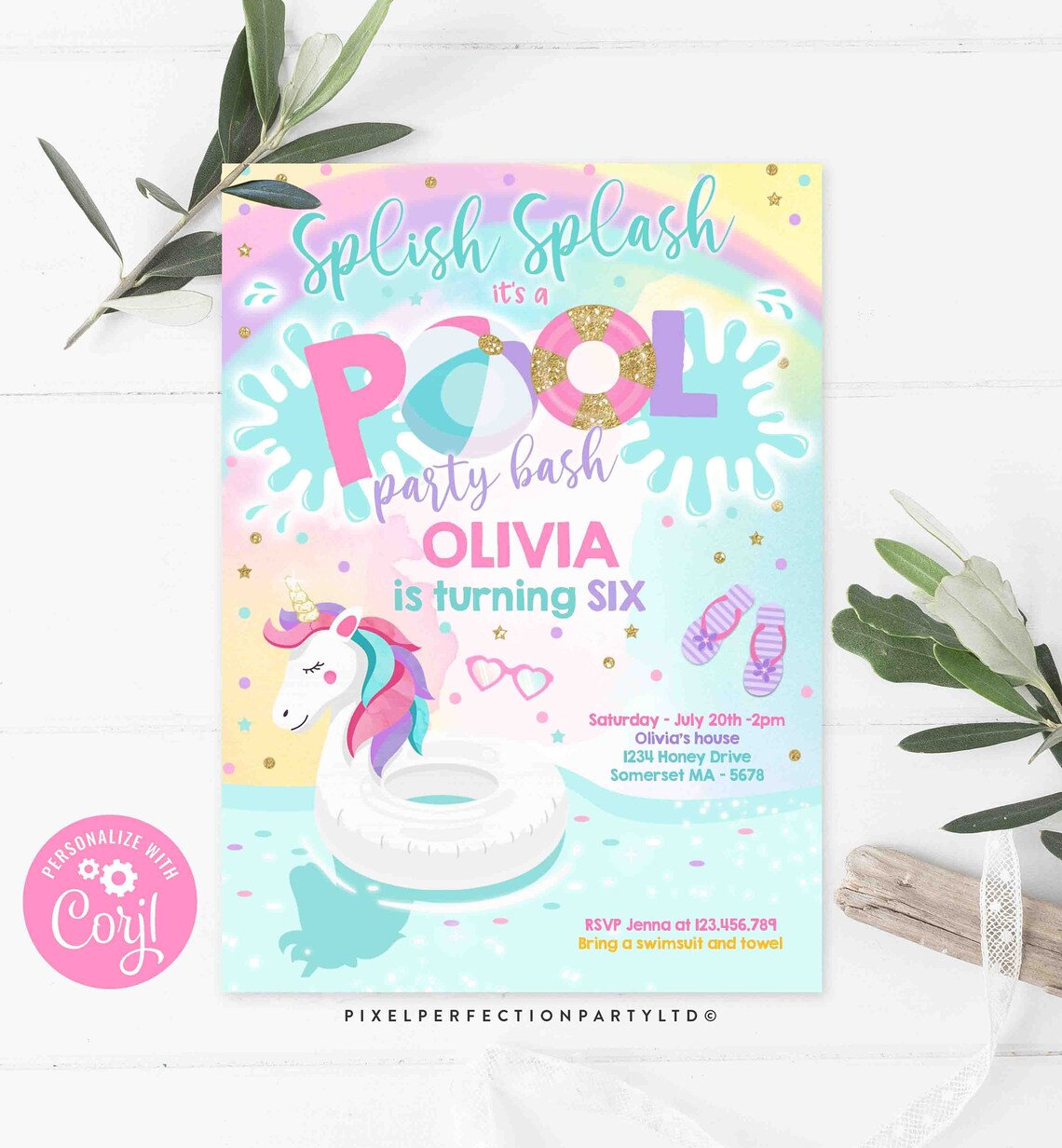 Editable Unicorn Pool Party Invitation Unicorn Pool Party | Etsy