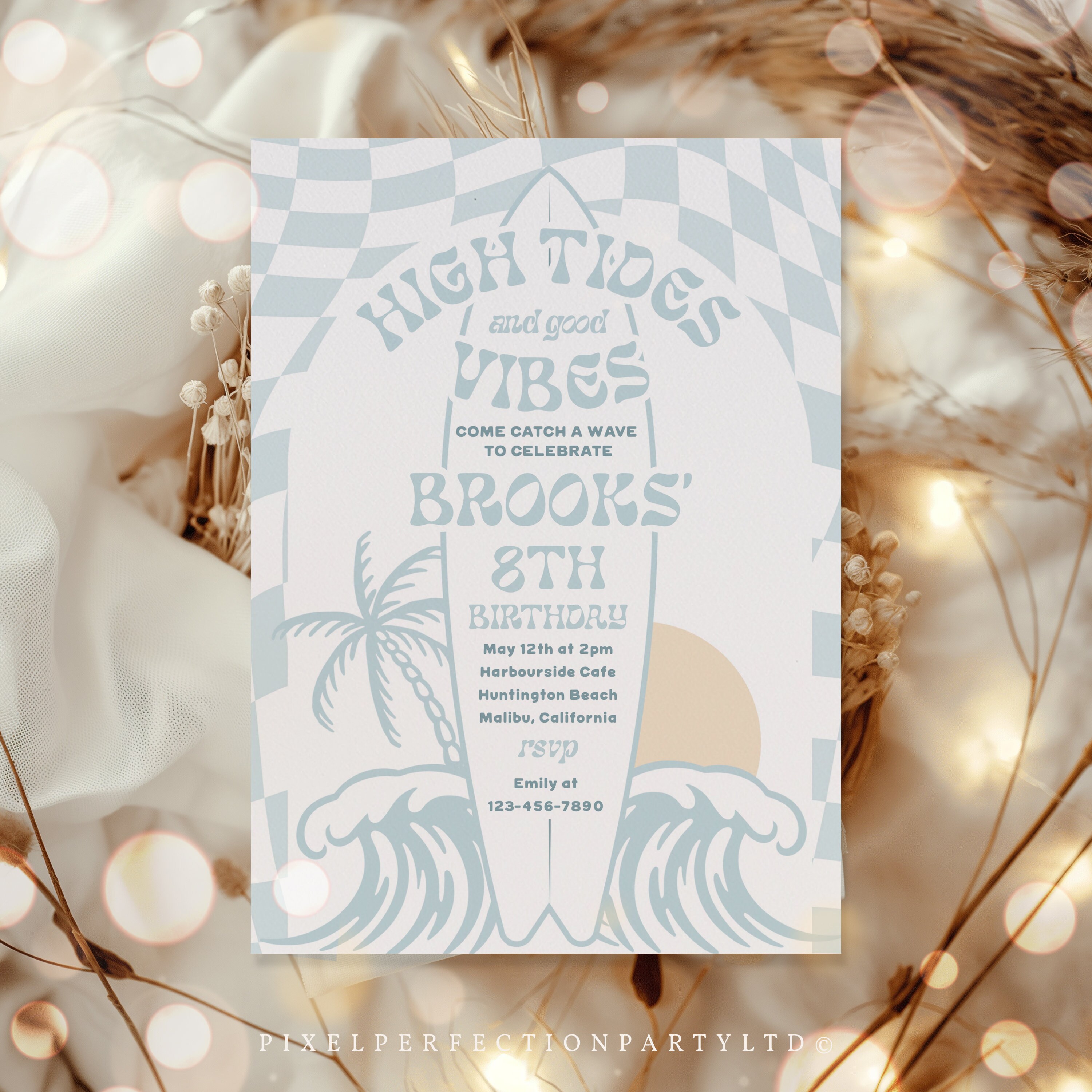 Editable Surf Birthday Party Invitation High Tides and Good Vibes ...