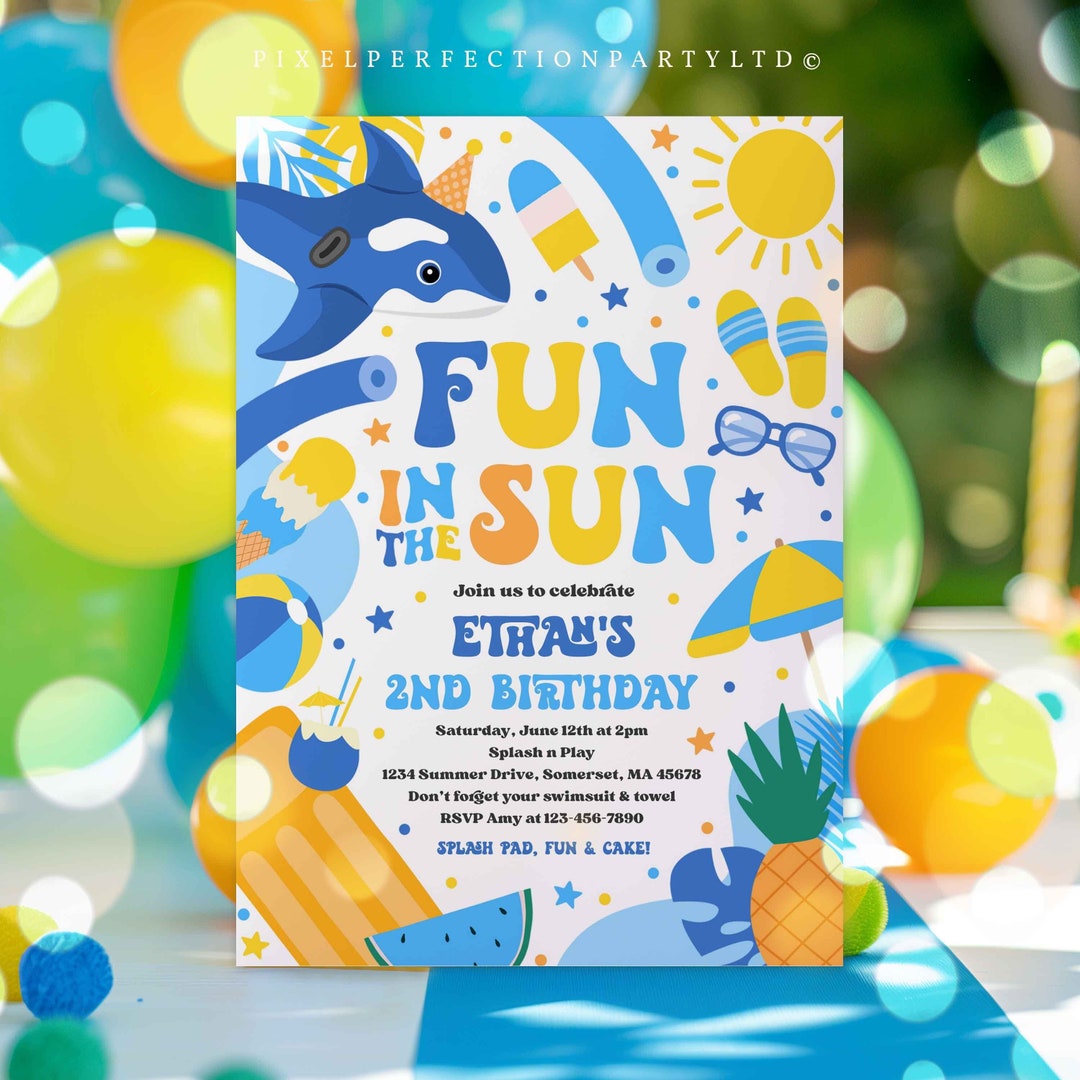 Editable Fun in the Sun Birthday Party Invitation Tropical Summer ...