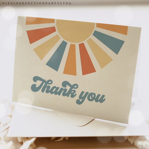 Editable Sunshine Baby Shower Thank You Card Retro Sunshine Fold Over ...