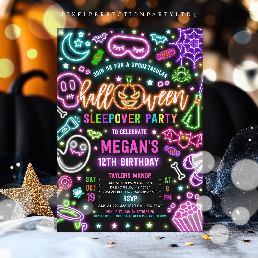 Editable Halloween Sleepover Party Invitation Spooky Sleepover Party ...