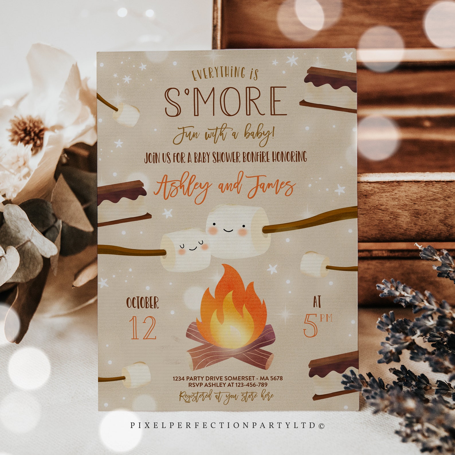 Editable S'more Baby Shower Invitation Bonfire Baby Shower Camping Baby ...