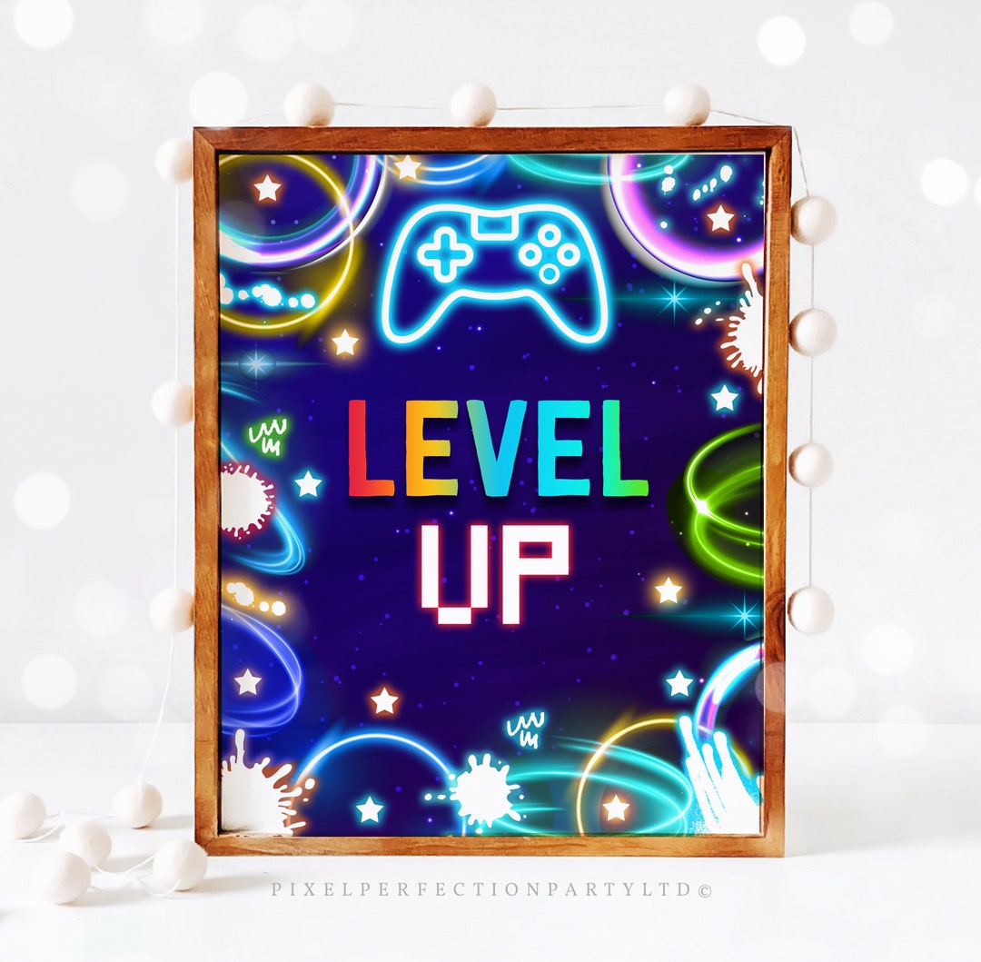 Video Game Level up Birthday Party Sign Neon Gamer Birthday Game on ...