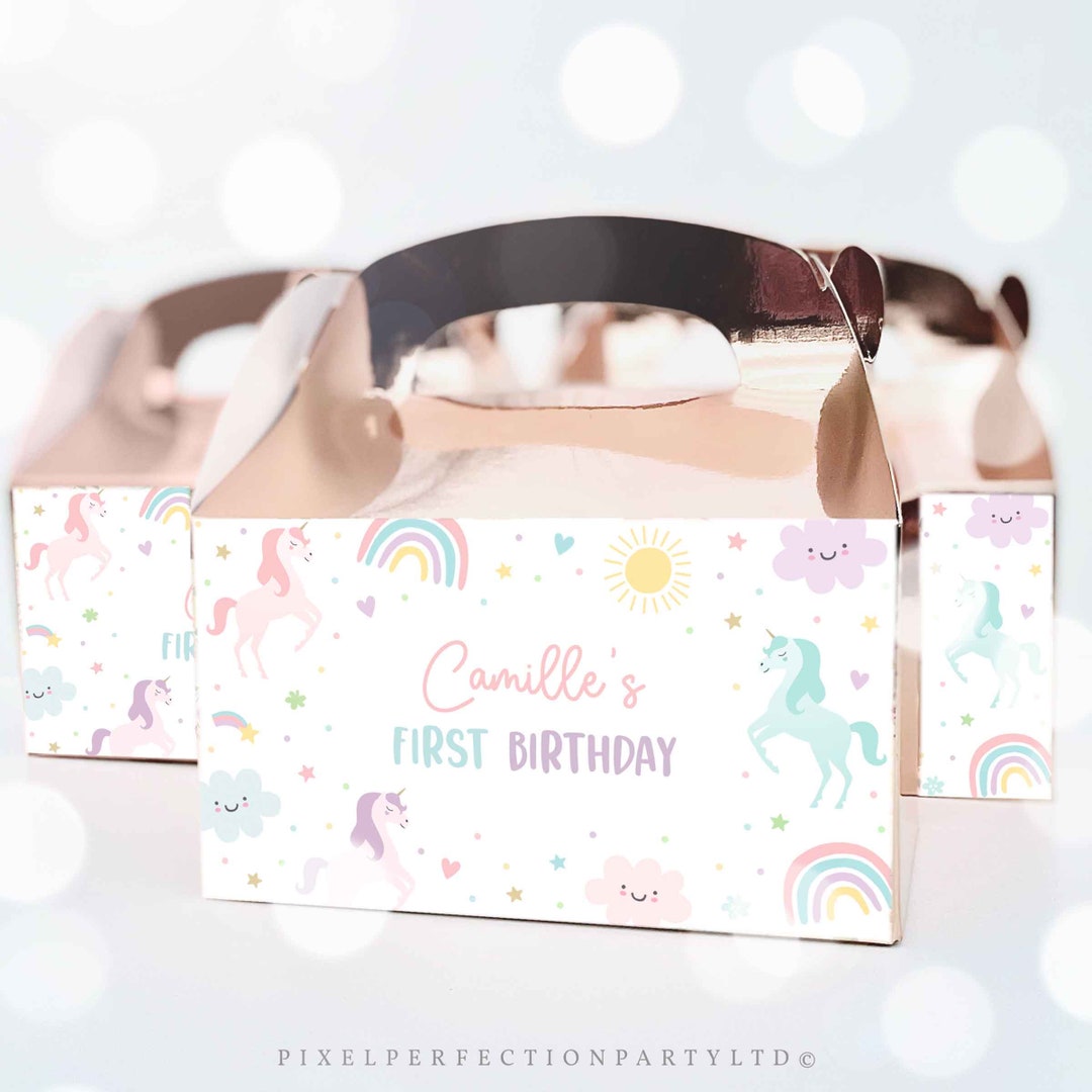 Editable Unicorn Birthday Gable Box Labels Magical Pastel Rainbow ...
