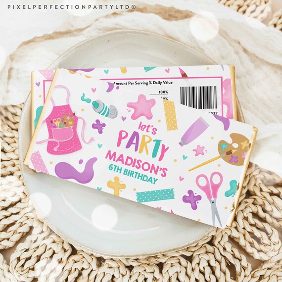 Editable Art Birthday Party Candy Bar Wrapper Painting Party Birthday ...
