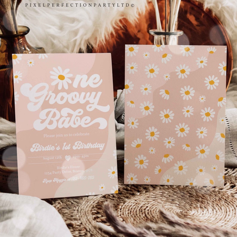Editable One Groovy Baby 1st Birthday Party Invitation Boho - Etsy
