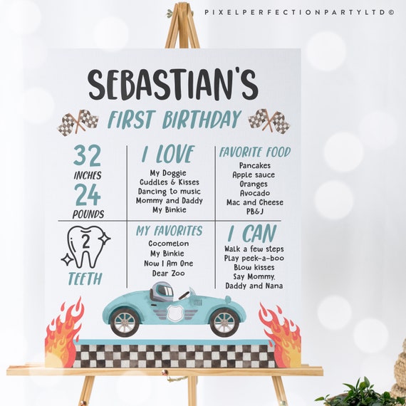 Editable Race Car Birthday Milestone Poster Race Car Birthday Party ...
