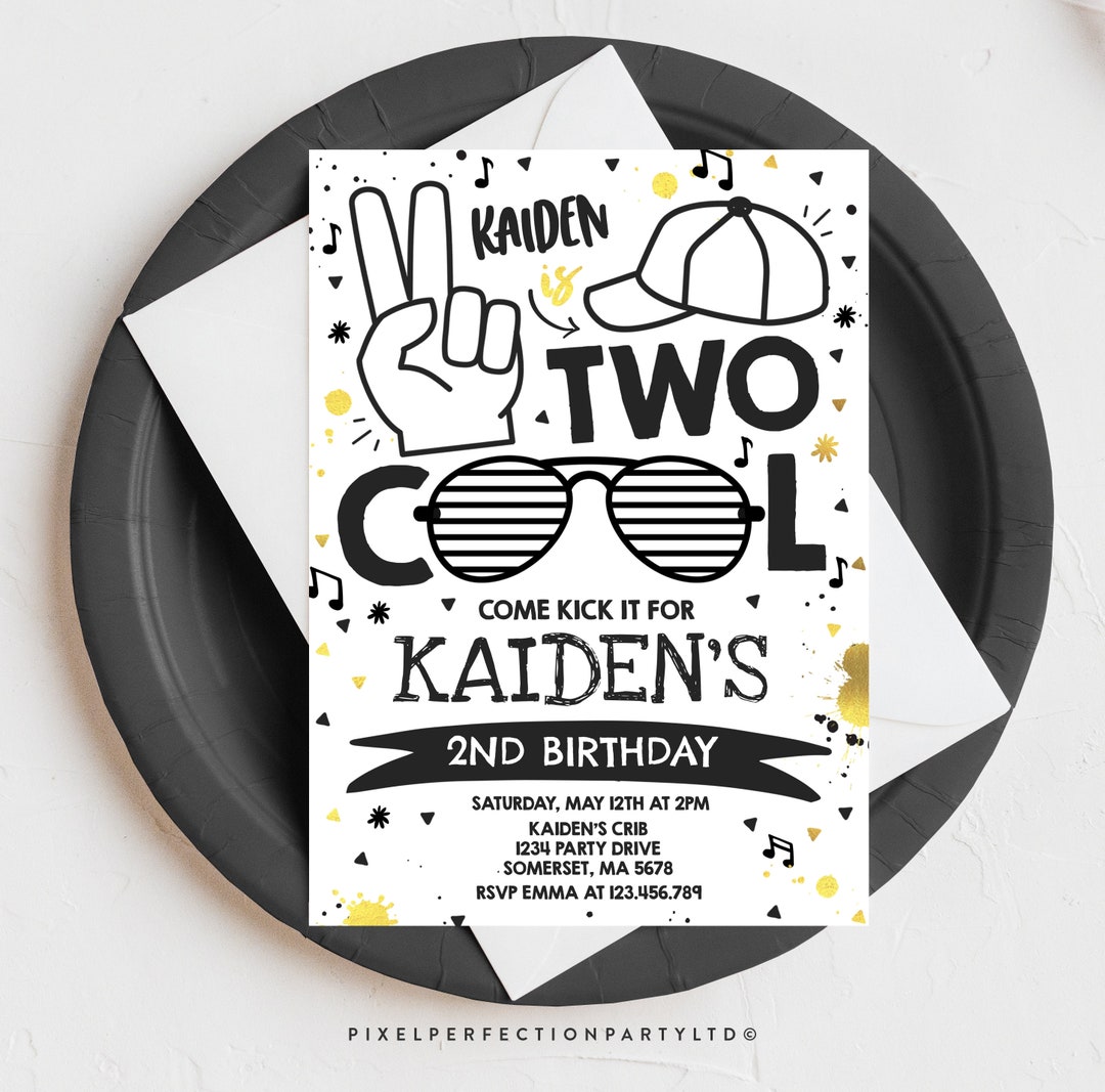 Editable Two Cool Birthday Invitation Two Cool Party Boy's 2nd Birthday ...